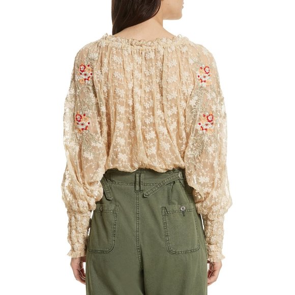 Free People | Tops | Ivory Jubilee Floral Embroidered Mesh Top M | Poshmark